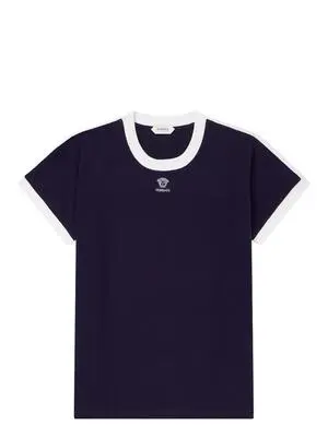 Versace Medusa-embroidered Cotton-blend Jersey T-shirt - Blue