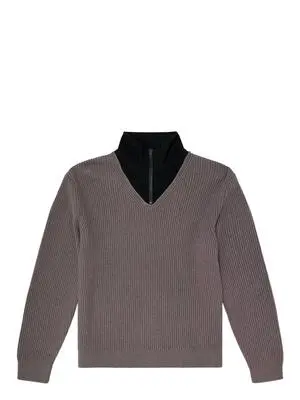 DIESEL® Layered Effect Half-zip Wool & Organic Cotton Sweater - Grey