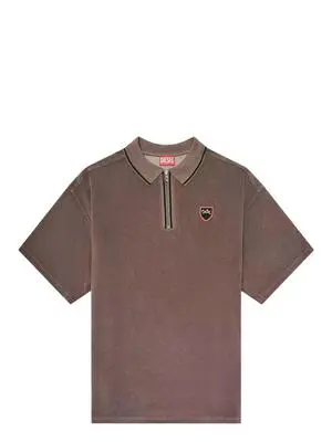 DIESEL® Chenille Polo Shirt With Shield Patch - Brown