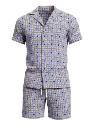 CHUKS COLLINS Diffusion Collection Geometric Print Short Sleeve Shirt And Shorts Set - Blue