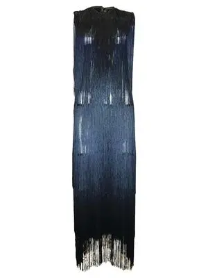 Chuks Collins Hand-layered Fringe Mesh Midi Dress - Black