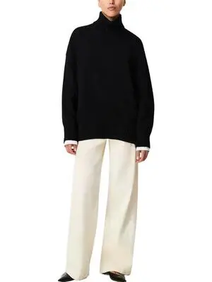 Another Tomorrow Ribbed-trim Turtleneck Sweater - Black