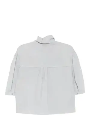 LOW CLASSIC Pintuck High-neck Blouse - Blue