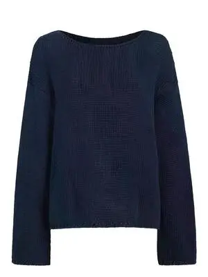 Another Tomorrow Draped Knit Cotton Sweater - Blue