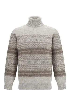 Brunello Cucinelli Fair Isle Knit Turtleneck Sweater - Grey