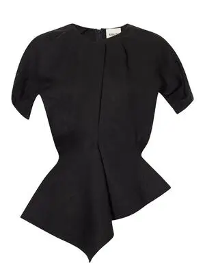 Khaite Rumi Linen-blend Asymmetrical Hem Top - Black