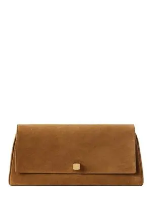 Khaite Audrey Suede Clutch Bag With Gold Tone Clasp - Brown