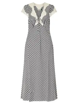 Rixo Amari Checked Woven Midi Dress With Lace Trim And Bow Detail - Multi