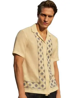 Orlebar Brown White And Maitan Embroidery Cotton Shirt - Blue