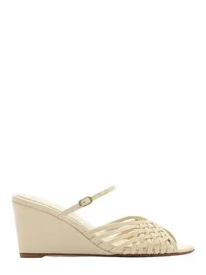 ALEXANDRE BIRMAN Lilian 75 Braided Leather Wedge Sandals - Eggshell