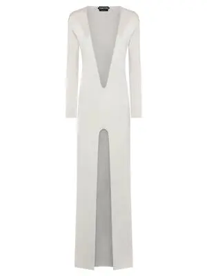 TOM FORD Knitted Plunge-neck Maxi Dress - Silver