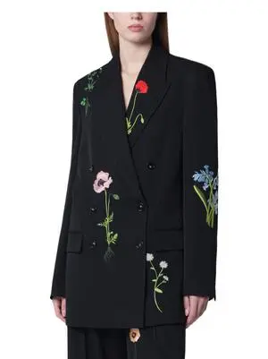 Stella McCartney Floral Embroidered Double-breasted Jacket - Black