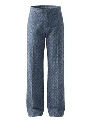 Gucci Gg Cotton Denim Jacquard Pants - Blue