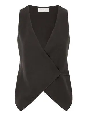 LISA YANG Sleeveless V-neck Knit Cardigan With Waist Tie - Black