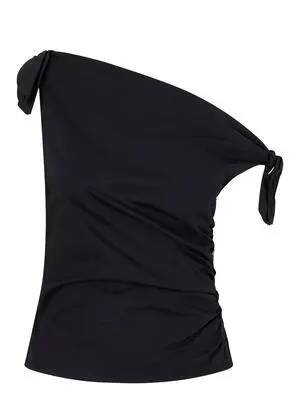 Staud Bellaria Asymmetrical Knot Detail Cotton-blend Poplin Top - Black