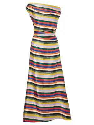 Staud One-shoulder Draped Striped Silk-blend Satin Maxi Dress - Multicolor