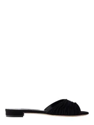 Manolo Blahnik Pirua 10 Pleated Suede Sandals - Black