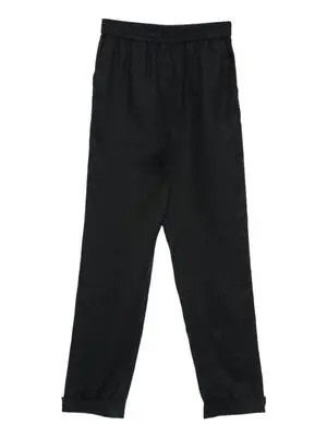 Emporio Armani Linen Trousers With Embroidered Logo - Black