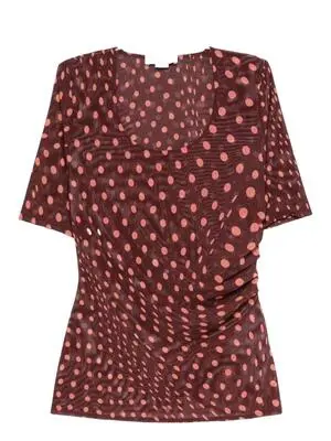 Stella McCartney Polka Dot Ruched Scoop Neck Top - Red