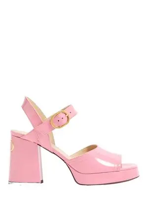 Valentino Garavani Fawcette Platform Sandals In Polished Calfskin 100mm - Pink