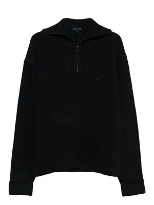 Emporio Armani Logo Embroidered Half-zip Pullover - Black