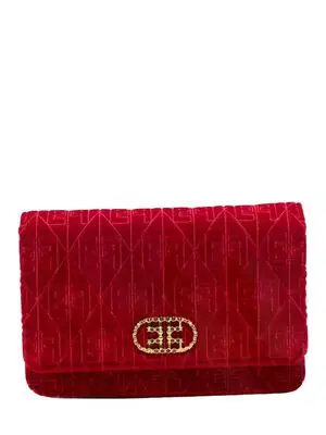 Elisabetta Franchi Velvet-effect Monogram Shoulder Bag - Red
