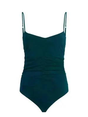 Another Tomorrow Shirred Sleeveless Bodysuit - Blue