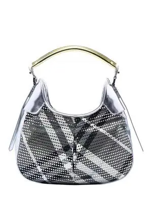 Burberry Metallic Patent And Beat Check Nylon Brooklyn Hobo Bag - Grey