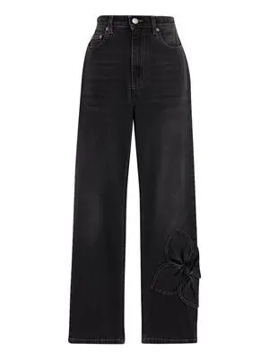 AREA Floral Appliquéd High-rise Straight-leg Jeans - Black