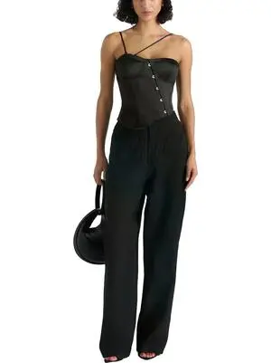 Manière De Voir Asymmetric Satin Corset Top - Black