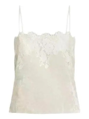 Alberta Ferretti Velvet Lace-trim Top - Neutrals