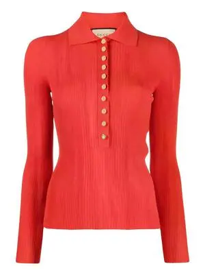 Gucci Ribbed Knit Polo Shirt - Red