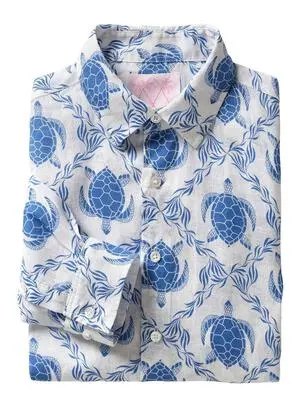 PINK HOUSE Linen Shirt Turtle Trellis - Blue