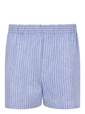 GUNDA HAFNER LTD Striped Cotton Linen Blend Shorts - Blue