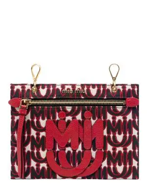 Miu Miu Monogram Jacquard And Goatskin Pouch - Red