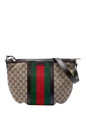 Gucci Gg Canvas Web Half Moon Crossbody Bag - Neutrals