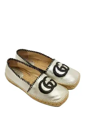 Gucci Gg Raffia Espadrilles - Silver
