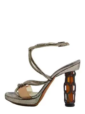 Fendi Lizard-embossed Chain-cage Heeled Sandals - Grey
