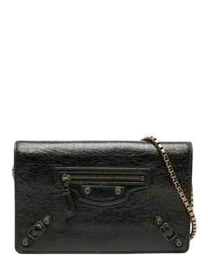 Balenciaga Lambskin Motocross Giant 12 Wallet On Chain Crossbody Bag - Black