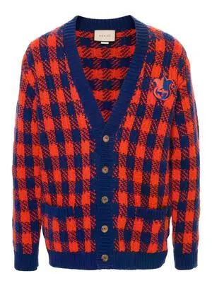 Gucci Interlocking Gg Gingham Wool Cardigan - Orange