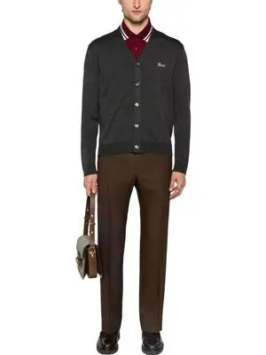 Gucci Logo-embroidered Wool Cardigan - Grey
