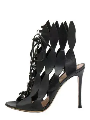 GIANVITO ROSSI Cutout Lace-up Ankle Boots - Black