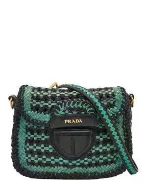 Prada Madras Woven Crossbody Bag - Black