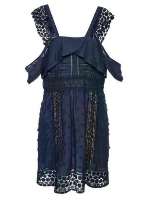 SELF-PORTRAIT Lace Paneled Midi Dress - Blue