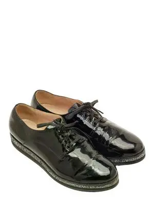 Miu Miu Patent Leather Derby Shoes With Glitter Sole - Black