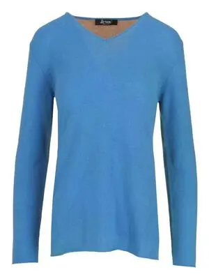 LA ROSE V-neck Sweater With Color-block Panel - Blue
