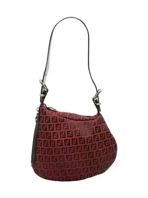 Fendi Zucchino Canvas Oyster Hobo Bag - Red