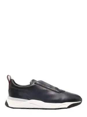 Santoni Leather Sneakers With Perforated Details And Embossed Logo - Black