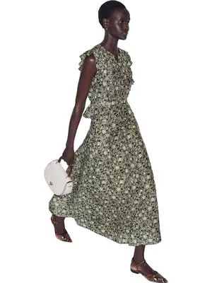 ME+EM Silk Cotton Floral Print Maxi Skirt - Green/multi
