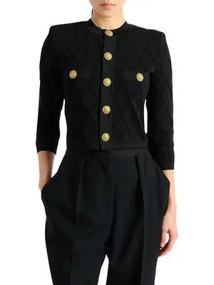 Balmain Cropped Knit Cardigan With Gold Button Detailing - Black